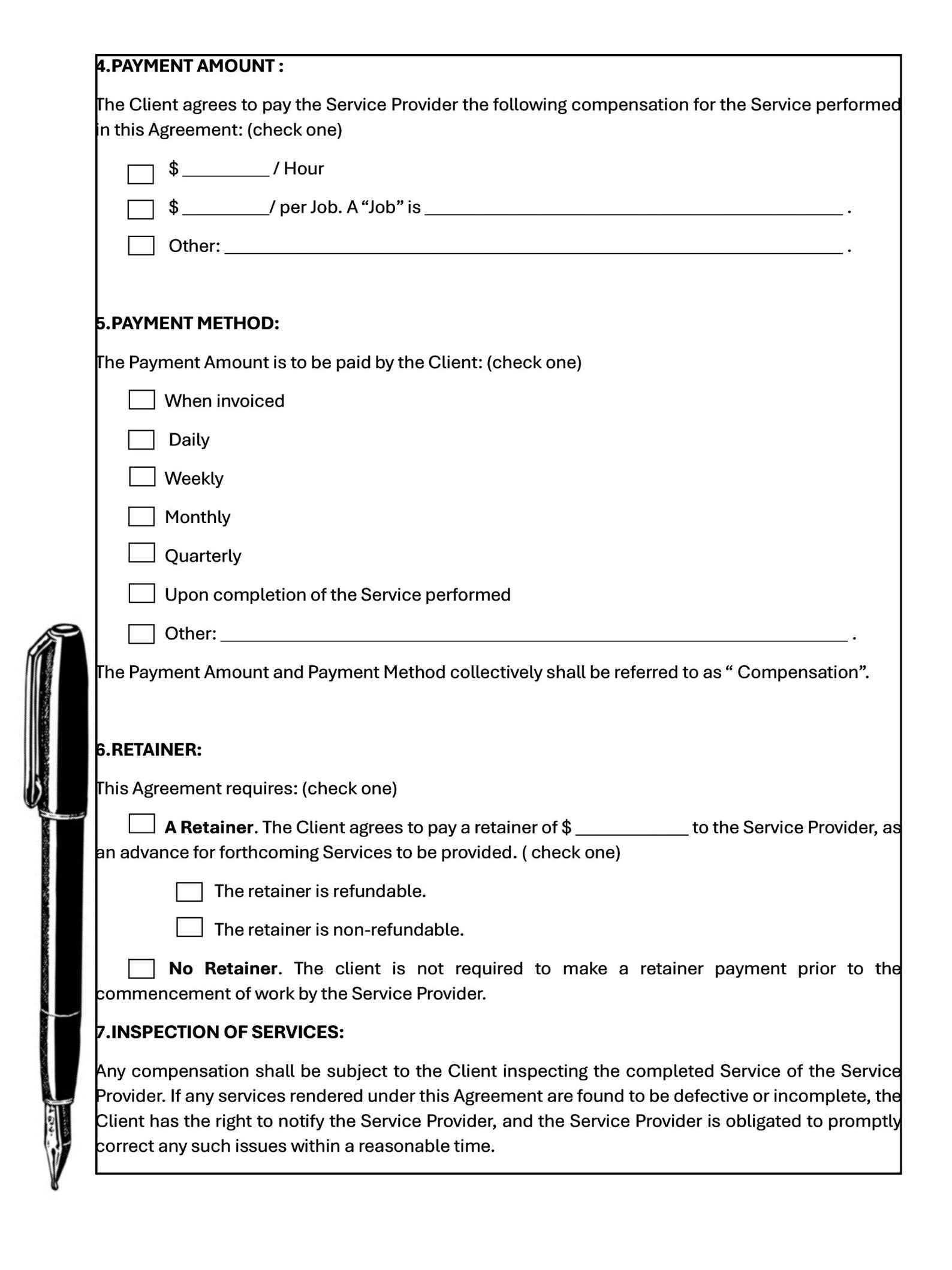 Service Contract Form, Editable Service Agreement, Client Contract ...