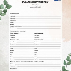 Editable Daycare Registration Form, Childcare Business Registration ...