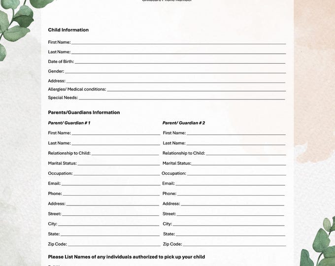 Editable Daycare Registration Form, Childcare Business Registration ...