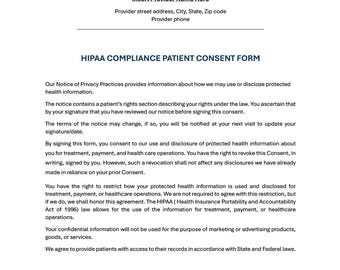 Printable HIPAA Consent Form Template, Medical Consent New Patient Form ...