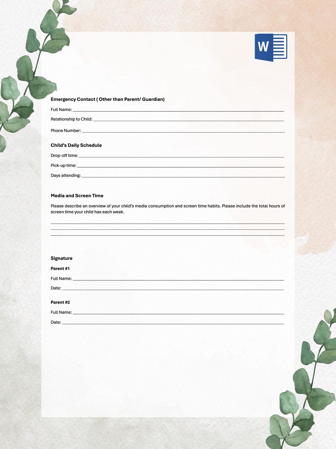Editable Daycare Registration Form, Childcare Business Registration ...