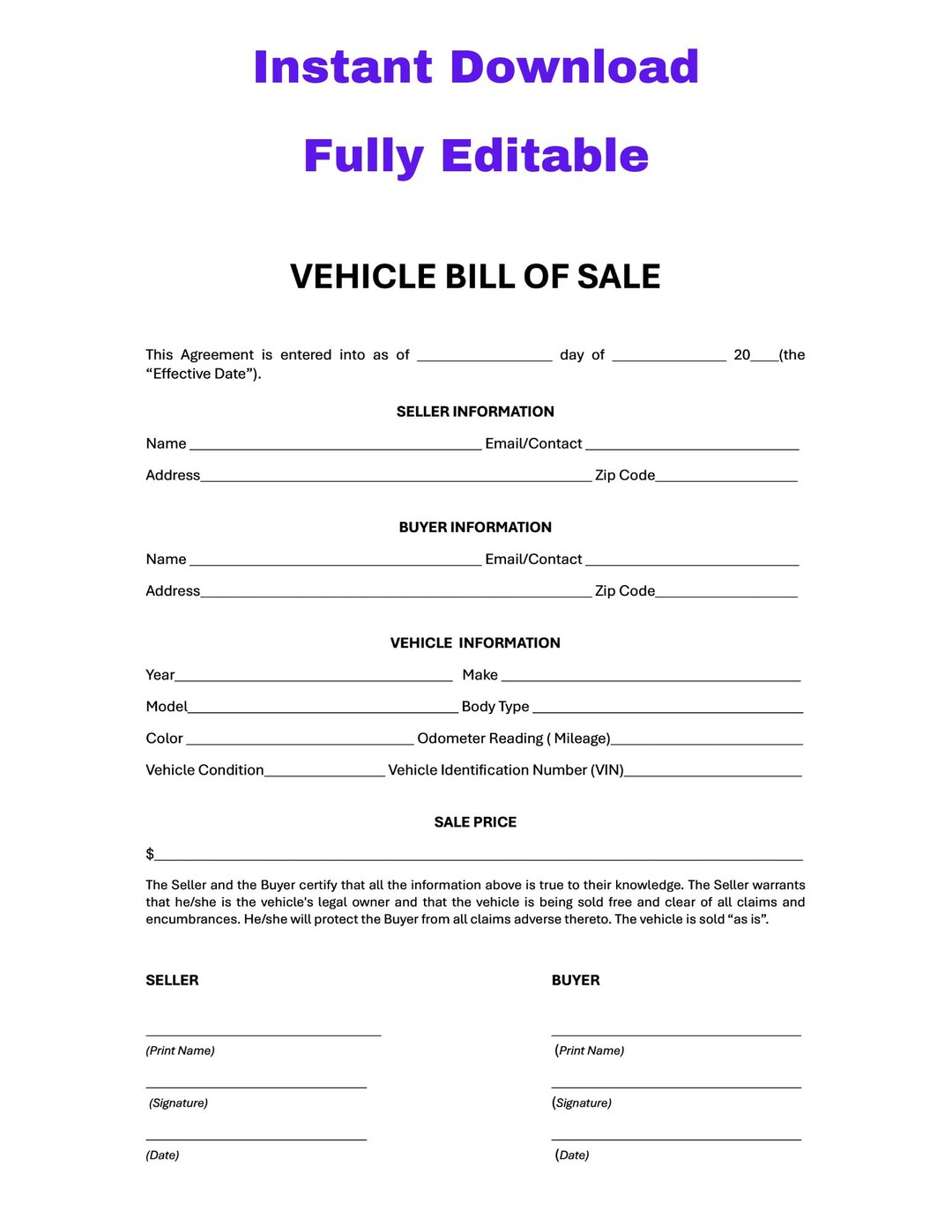 Motor Vehicle Bill of Sale, Motor Vehicle Purchase Agreement, Bill of ...