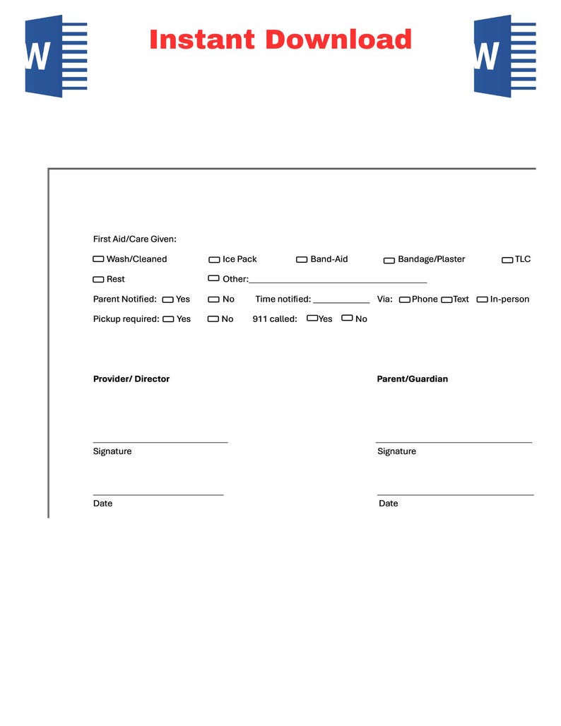 Child Incident Report, Daycare Accident, Child Illness Report ...