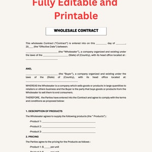 Editable Wholesale Contract Template, Business Agreement (digital ...