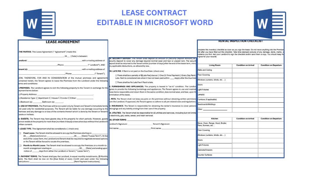 Rental Agreement Editable, Landlord Form, Lease Agreement Printable ...