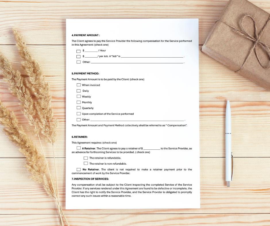 Service Contract Form, Editable Service Agreement, Client Contract ...