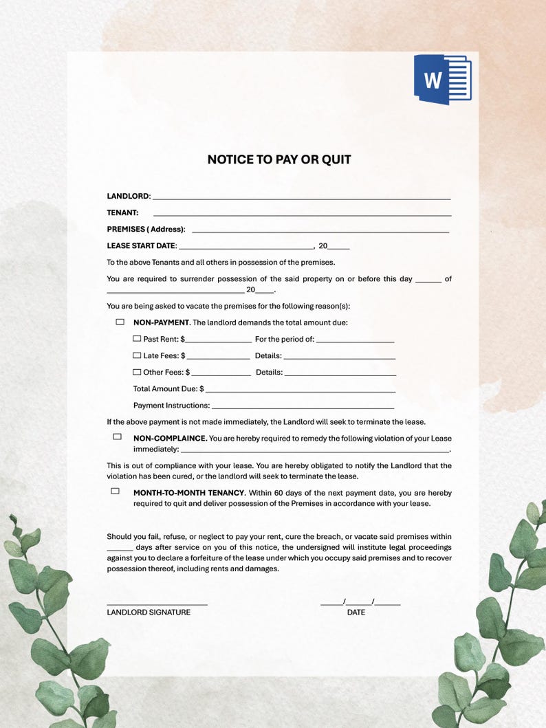 Landlord Notice to Quit, Eviction Notice, Notice to Vacate Letter, Notice to Vacate by Tenant ...