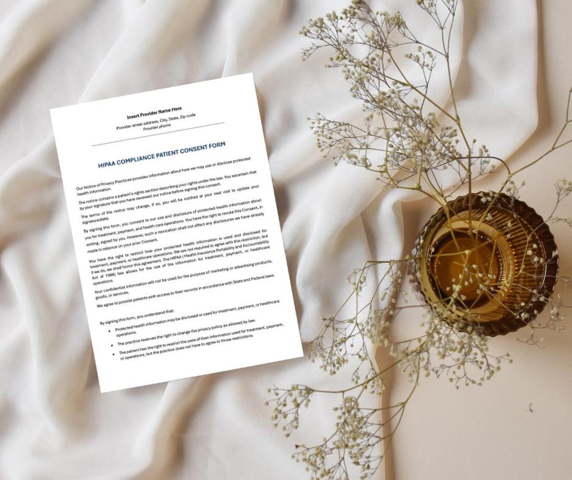 Printable HIPAA Consent Form Template, Medical Consent New Patient Form Digital Download ...