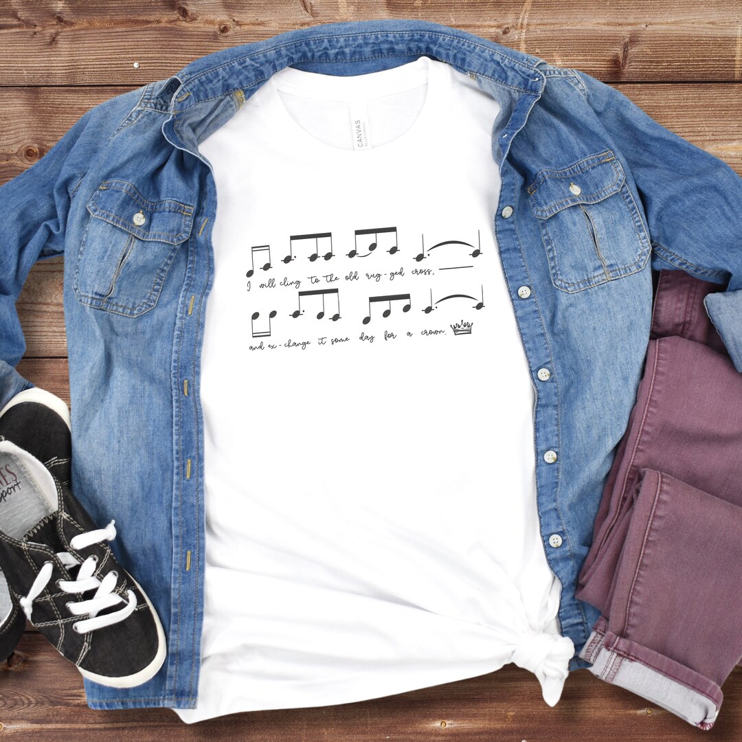 Old Rugged Cross Music Notes Tee, Piano Teacher Apparel Gift, Trendy ...