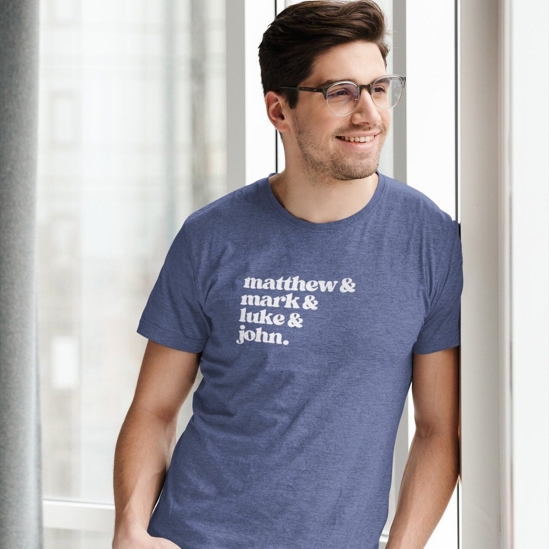 Books of the Bible Gospels Christian Men's T-shirt, Matthew, Mark, Luke ...