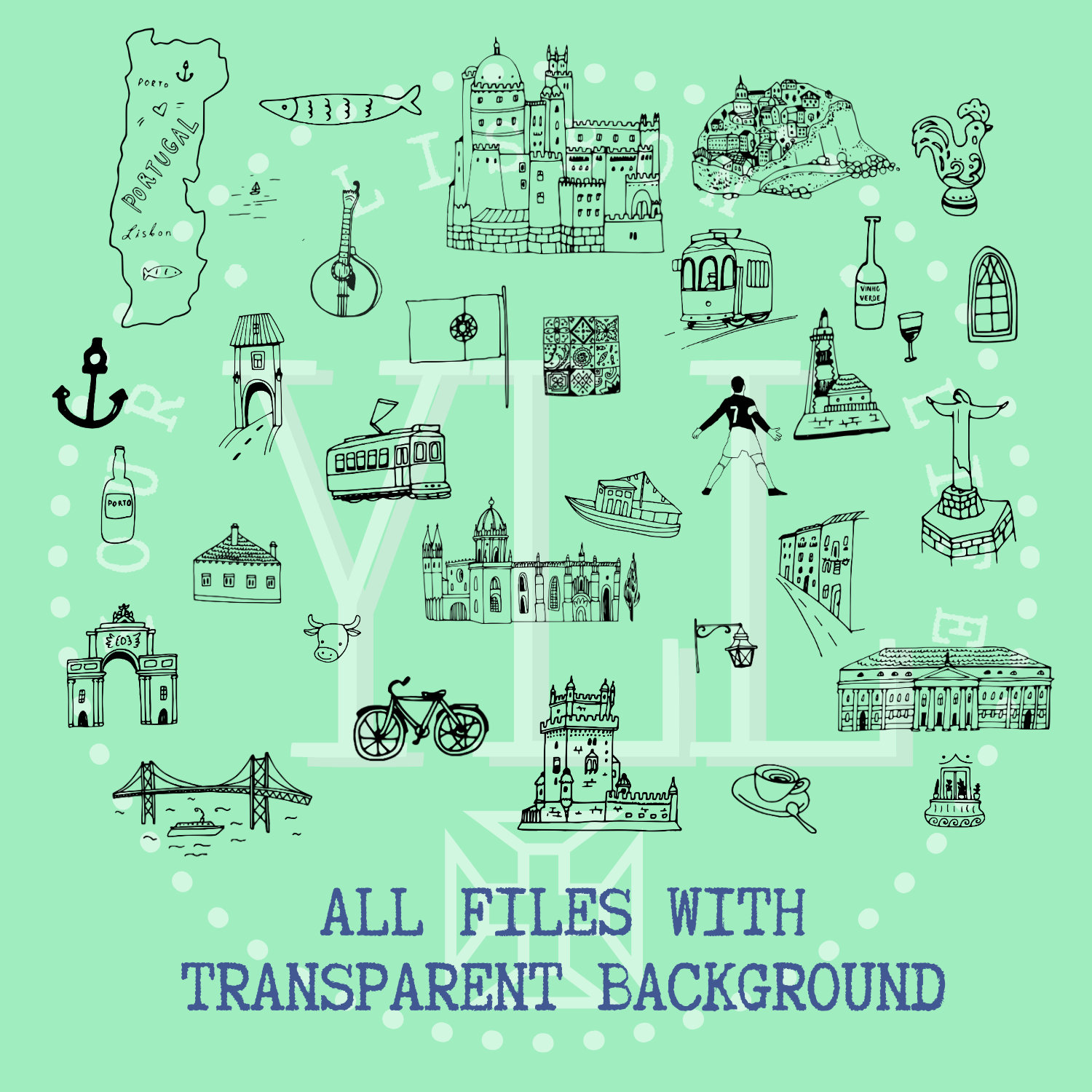 Lisbon Portugal Svgs and Pngs Bundle, Portugal Lisbon Vectors, Lisbon ...