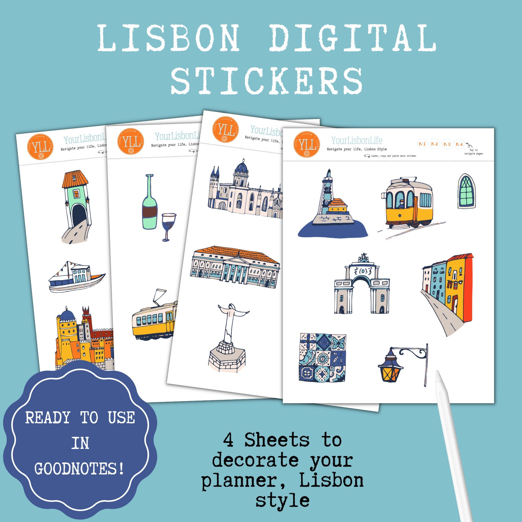 Lisbon Digital Stickers for Goodnotes, Lisbon Digital Clipart, Portugal ...
