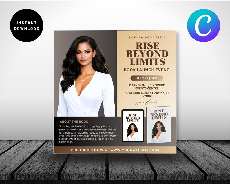 Author Book Launch Flyer Template | Modern Book Release Invitation ...