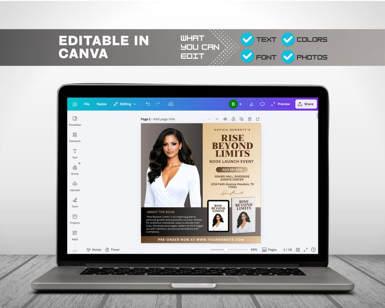 Author Book Launch Flyer Template | Modern Book Release Invitation ...