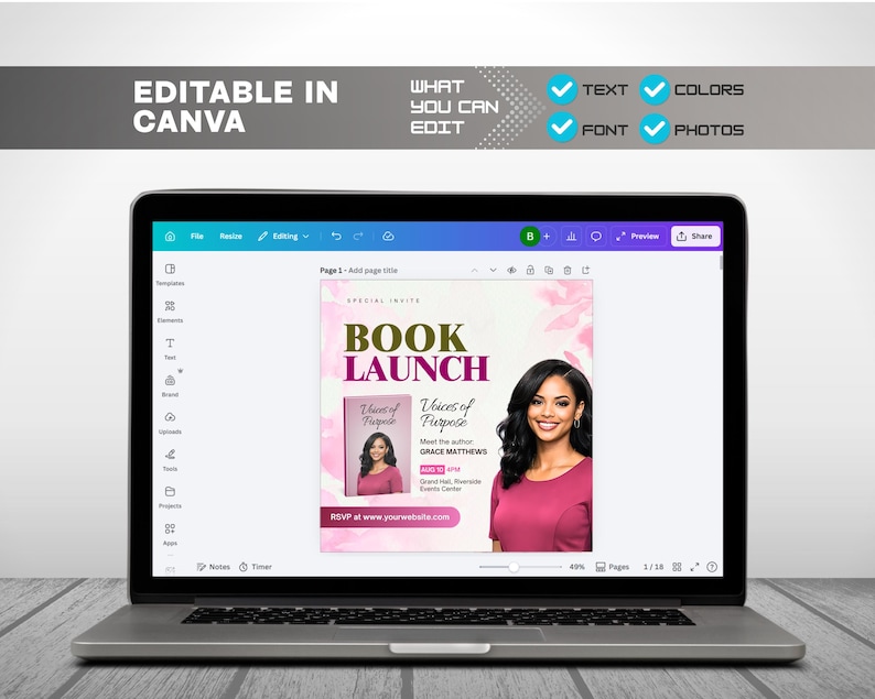 Book Launch Flyer Template | Author Event Invitation (digital Download ...