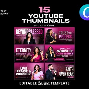 Youtube Thumbnail Templates Canva | 15 Editable Church, Sermon ...