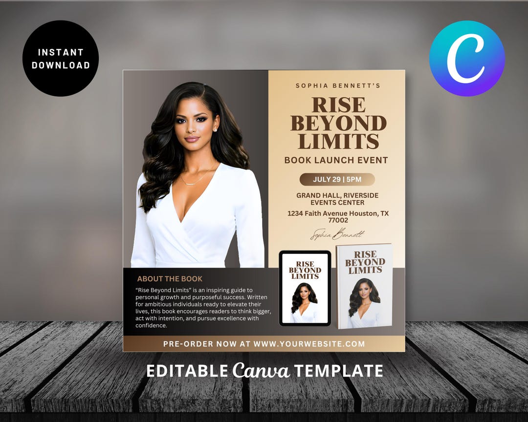 Author Book Launch Flyer Template | Modern Book Release Invitation ...
