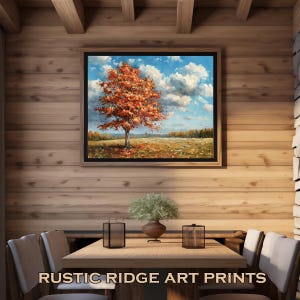 Printable Wall Art, Oil Painting of Maple Tree With Bright Red and ...