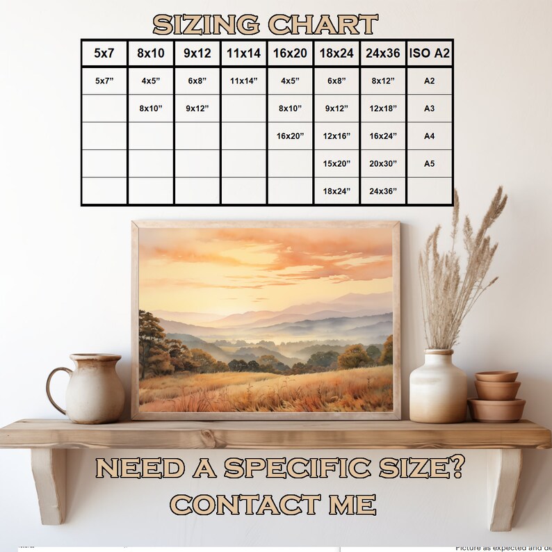 Printable Wall Art, Sunset Countryside Landscape, Rolling Hills, Misty ...