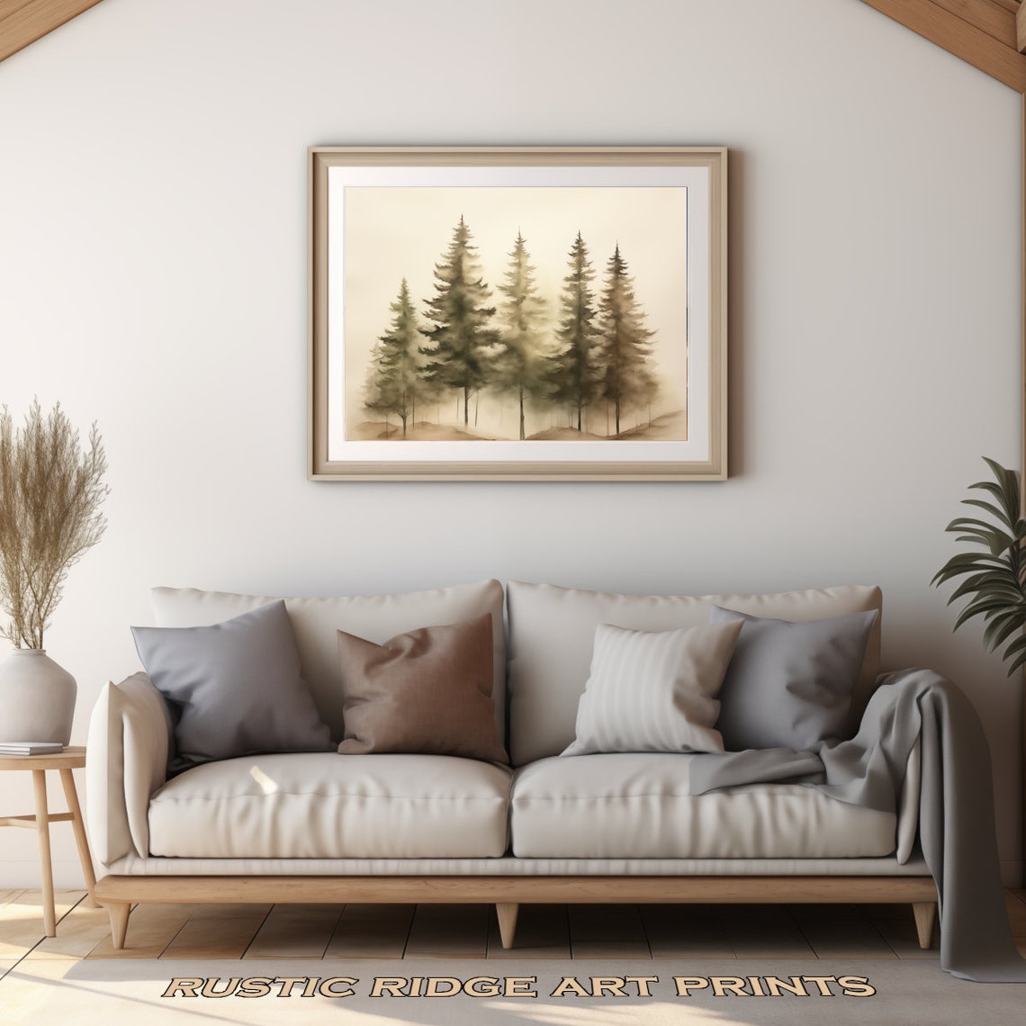 Printable Art, Tall Pine Trees in a Sparse Forest, Neutral Beige and ...