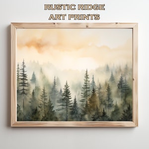 Printable Wall Art, Pine Forest With Fog in the Background, Neutral ...