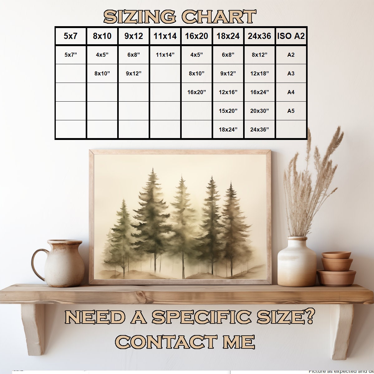 Printable Art, Tall Pine Trees in a Sparse Forest, Neutral Beige and ...