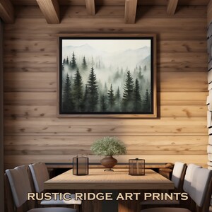 Printable Art, a Misty Forest Scene With Tall, Dark Pine Trees Shrouded ...