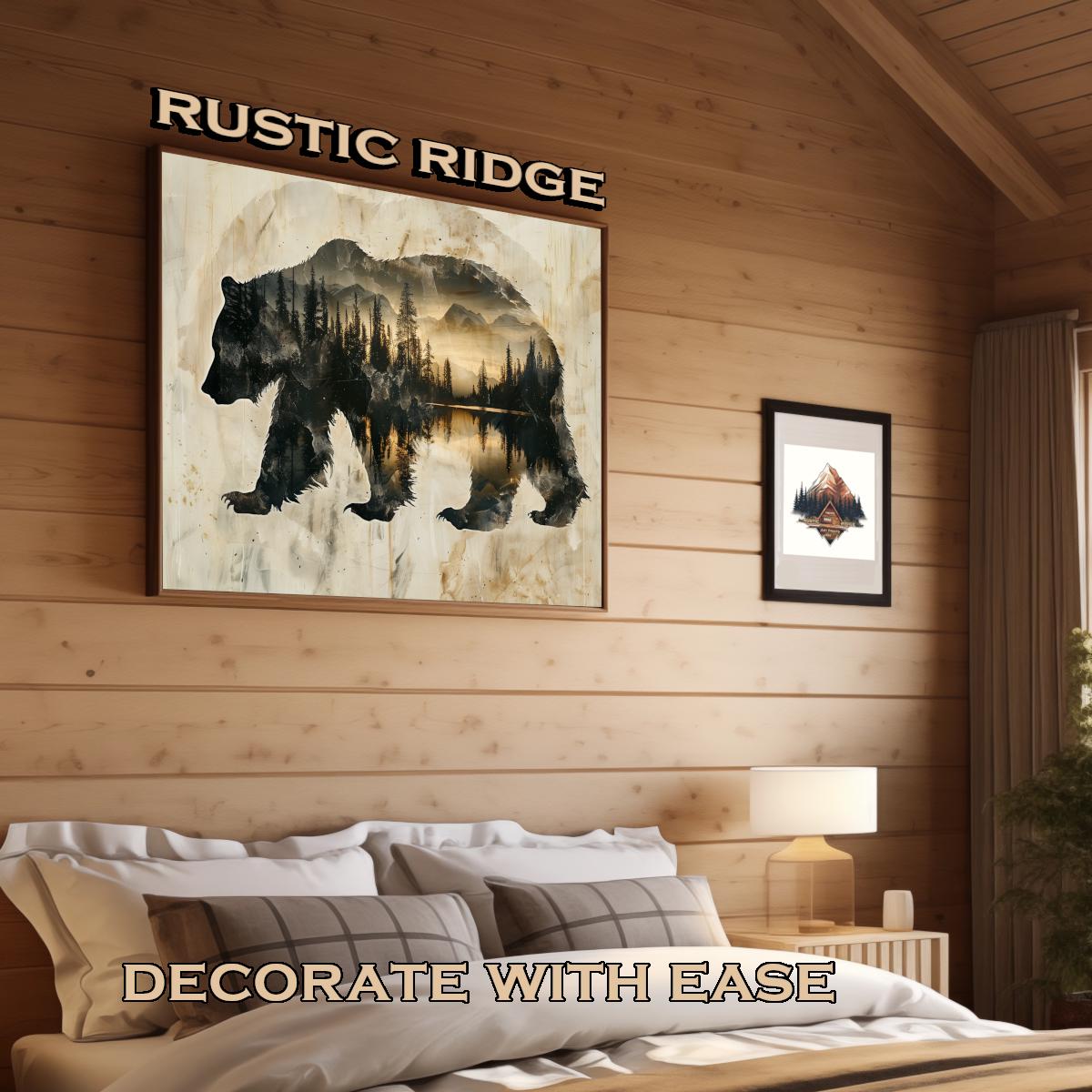 Printable Wall Art, Bear Silhouette Filled With Forest and Lake ...