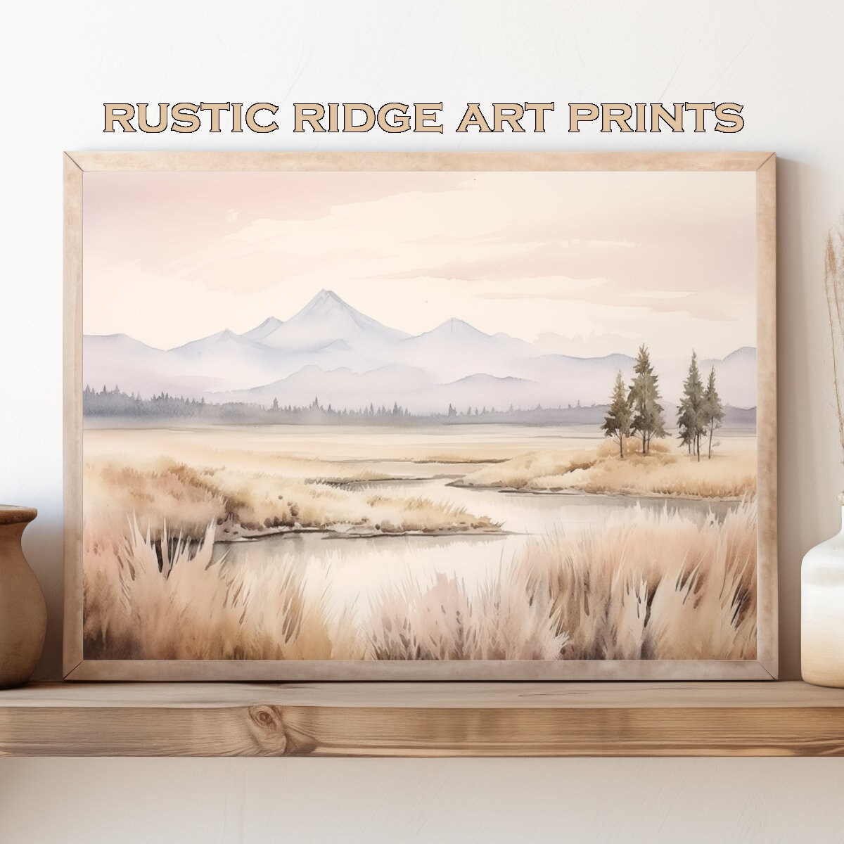 Printable Art, Landscape of Marshy Prairie With Tall Grasses and Pine ...