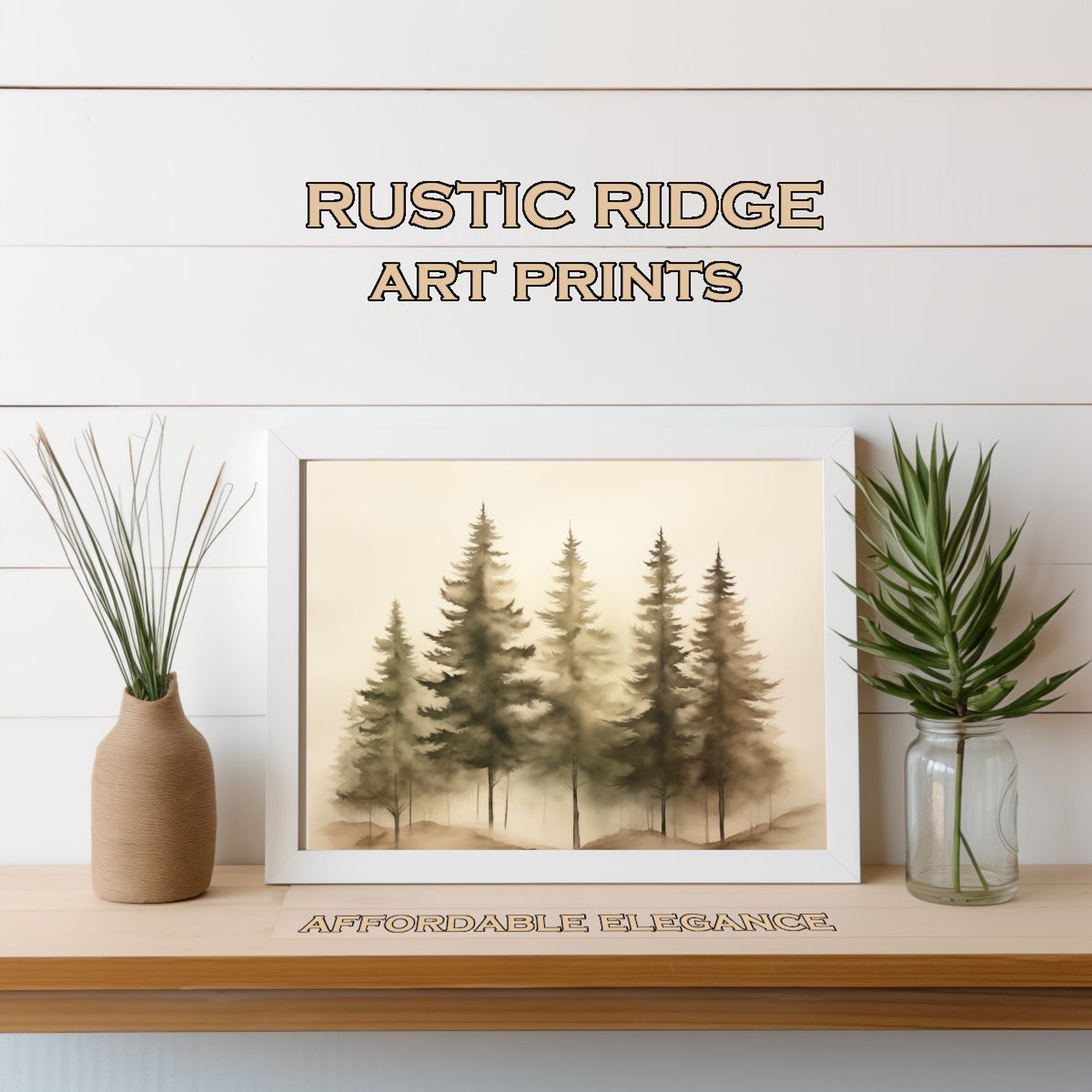 Printable Art, Tall Pine Trees in a Sparse Forest, Neutral Beige and ...