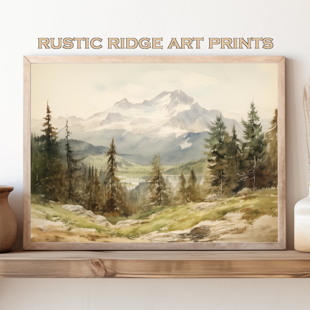 Printable Art, Mountain Landscape With Trees and Pines in the ...