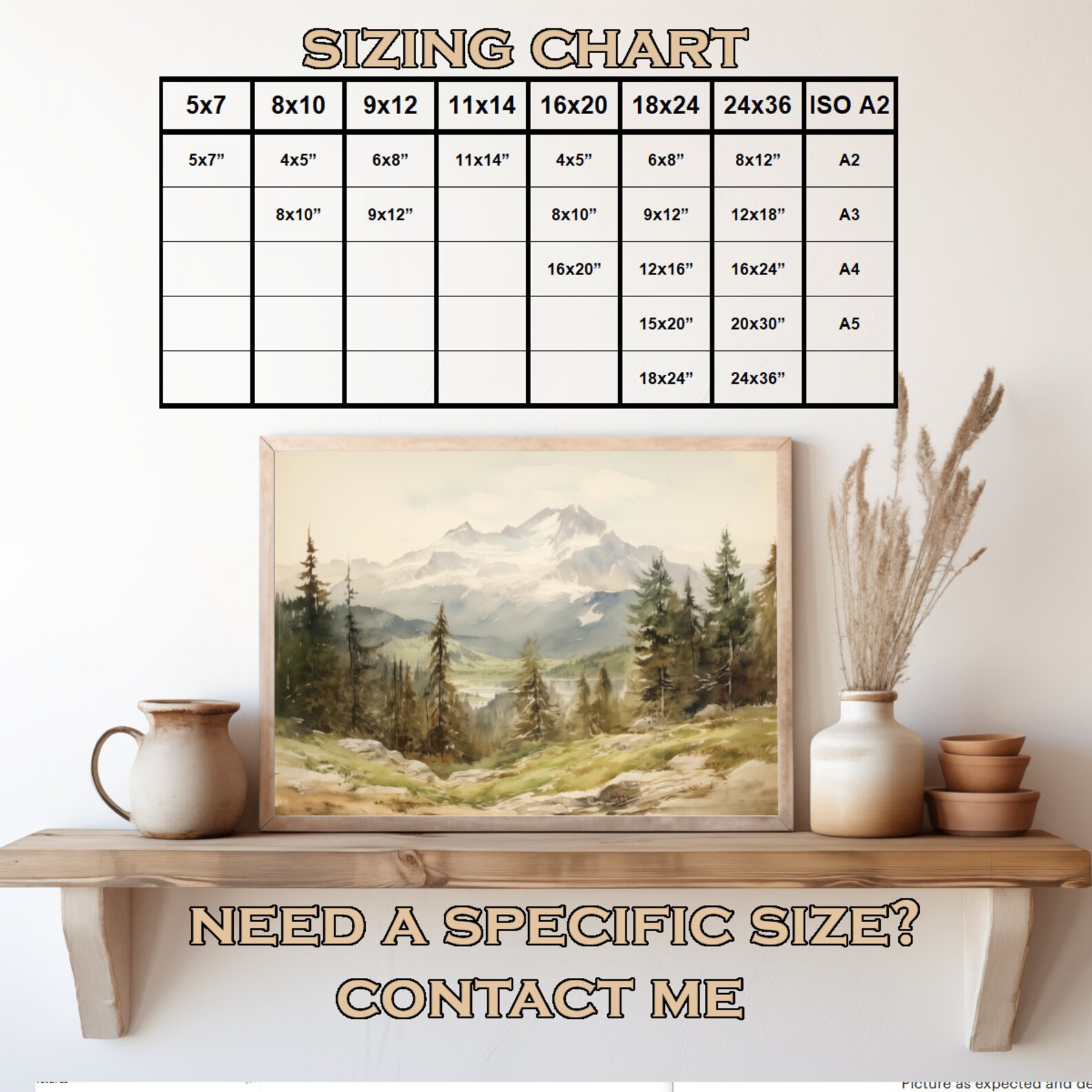 Printable Art, Mountain Landscape With Trees and Pines in the ...