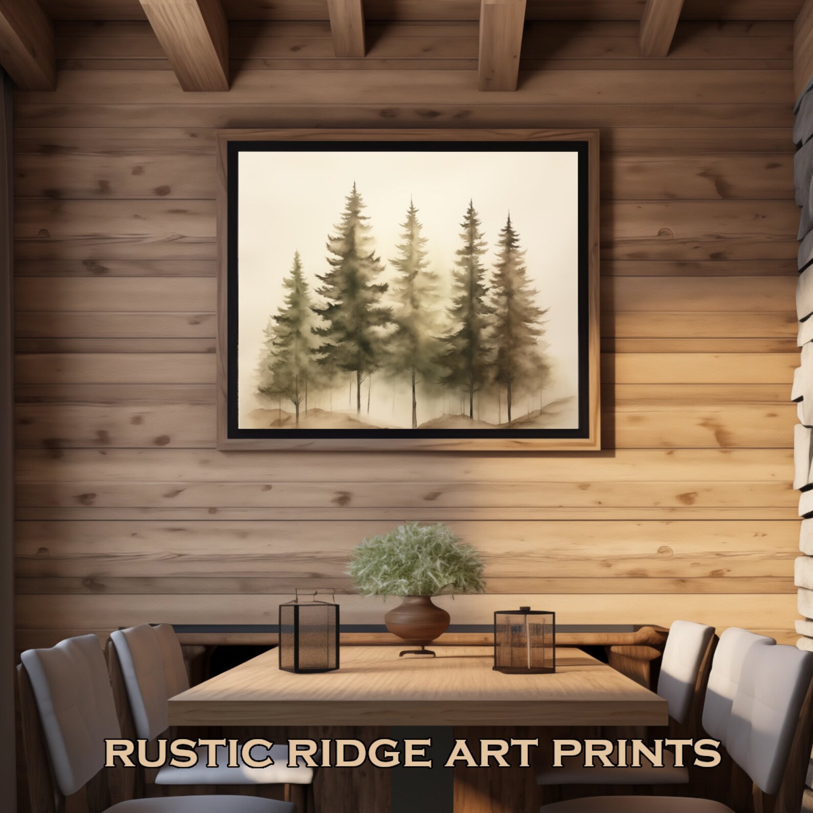 Printable Art, Tall Pine Trees in a Sparse Forest, Neutral Beige and ...