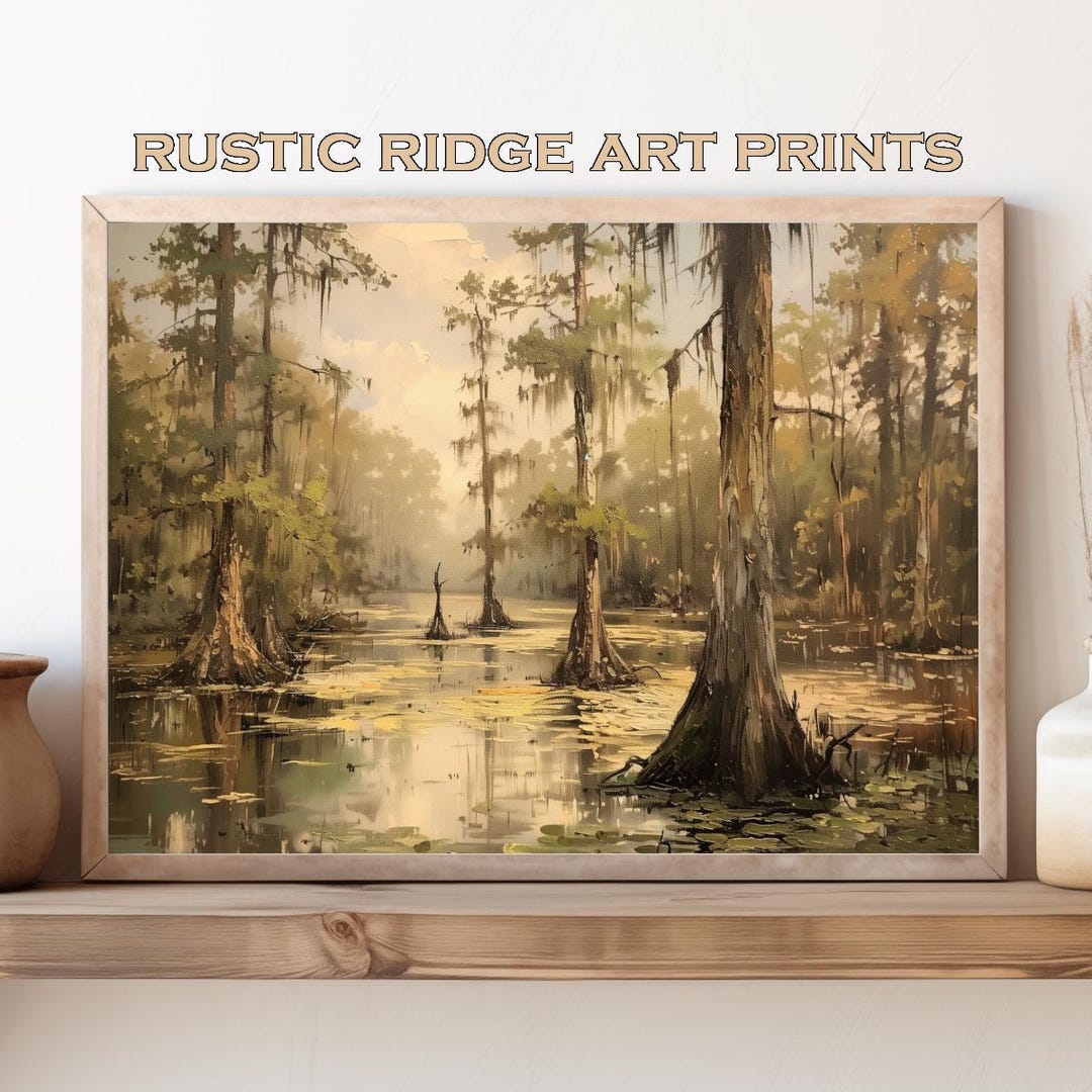 Printable Wall Art, Vintage Oil Painting, Cypress Trees in the Swamps ...