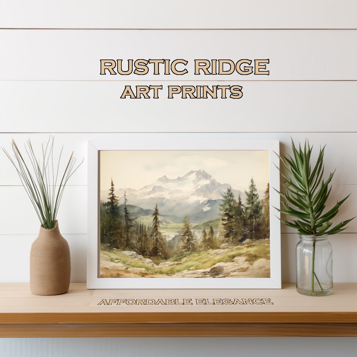 Printable Art, Mountain Landscape With Trees and Pines in the ...