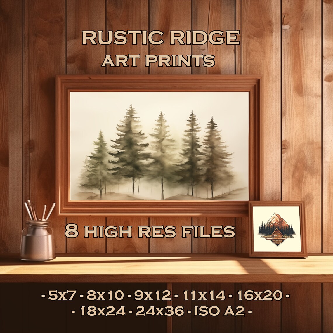 Printable Art, Tall Pine Trees in a Sparse Forest, Neutral Beige and ...