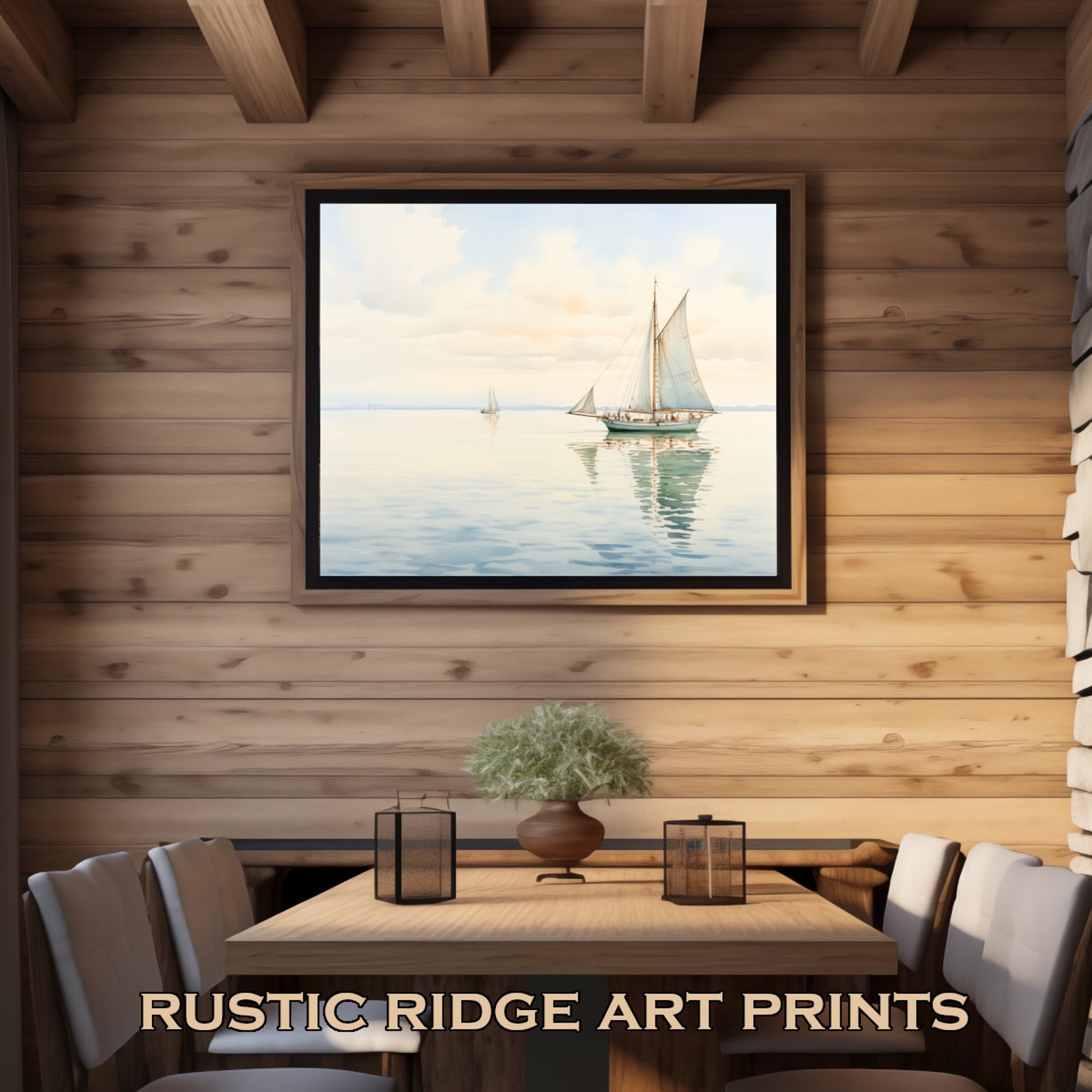 Printable Art, Elegant Sailboat With Billowing Sails on Calm Waters ...