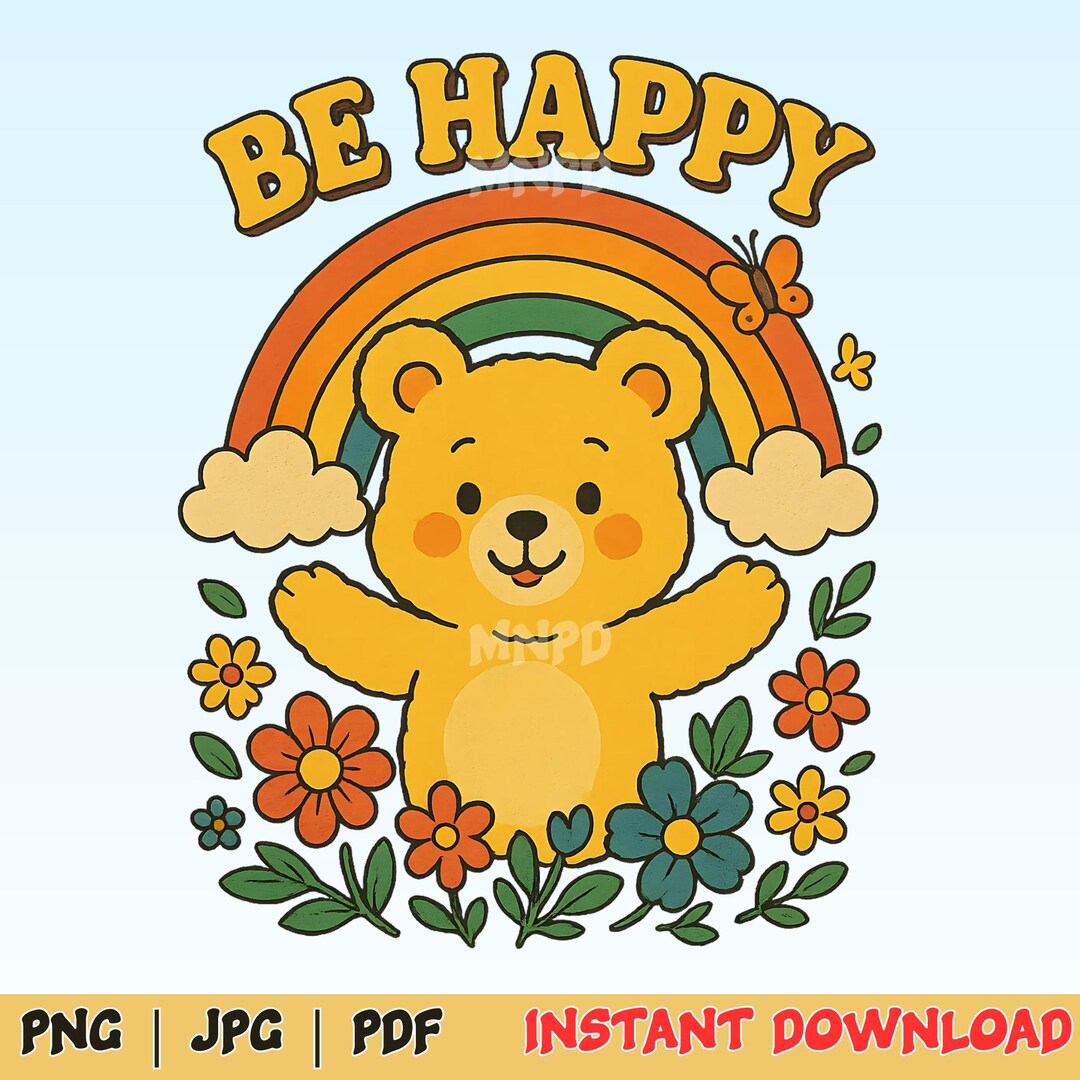 Retro Teddy Bear Rainbow Design: Printable Clipart (PNG, JPG, PDF) - Etsy