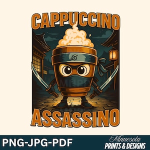 Cappuccino Assassino Ninja Coffee Cup Clipart: Funny Barista Design ...