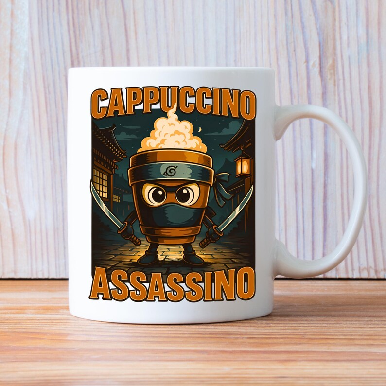 Cappuccino Assassino Ninja Coffee Cup Clipart: Funny Barista Design ...