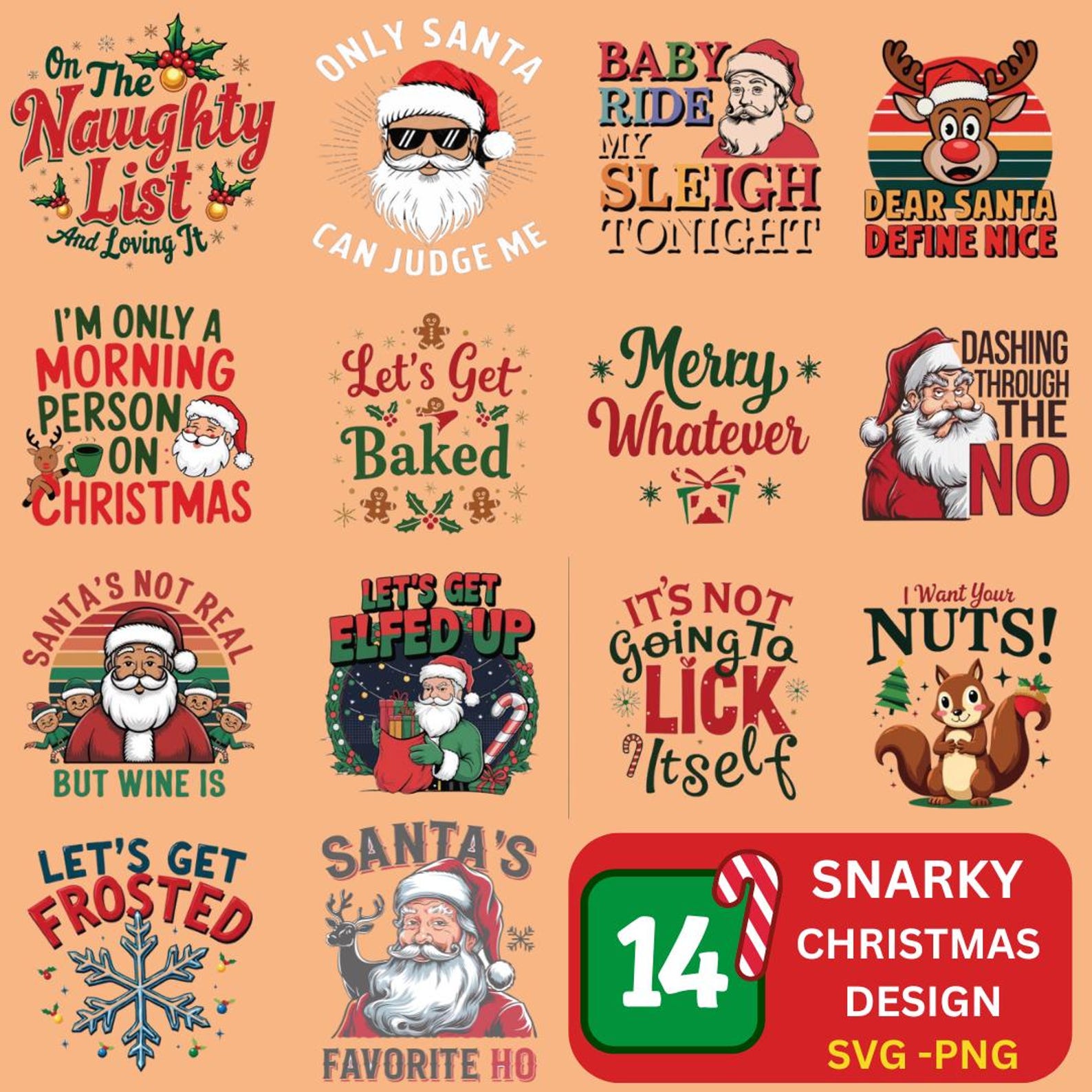 14 Snarky Christmas SVG Design Bundle, Christmas SVG for T-shirt ...