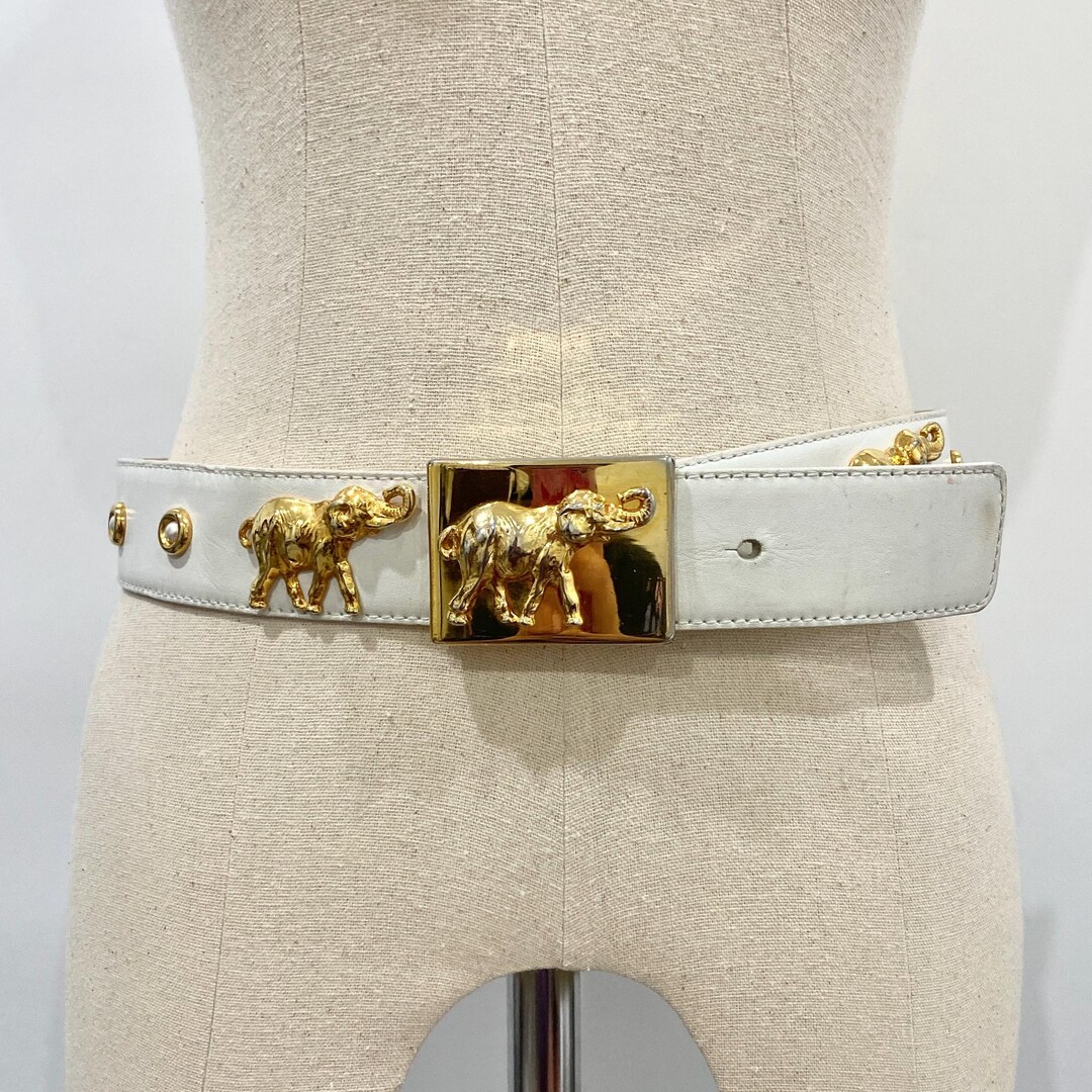 Escada Vintage Leather Elephant Belt: White & Gold-tone Buckle - Etsy