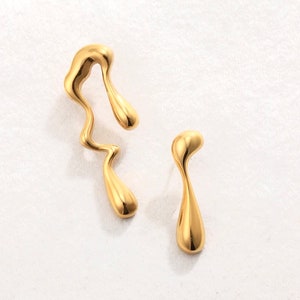 Melted Gold Earrings, Irregular Large Stud Earrings, Contemporary ...