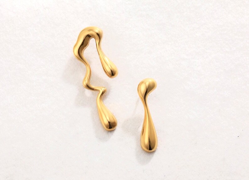 Melted Gold Earrings, Irregular Large Stud Earrings, Contemporary ...