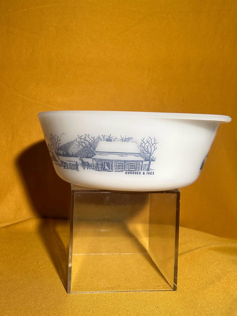Vintage Glasbake Currier & Ives 1.5 Qt Casserole Dish J-512 Farm Scene ...
