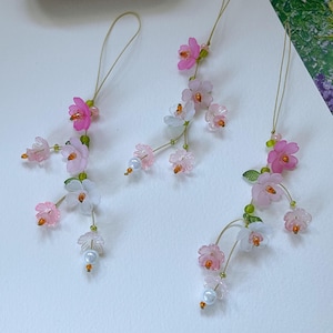 Handmade Sakura Phone Charm: Pink Beaded Floral Keychain - Etsy
