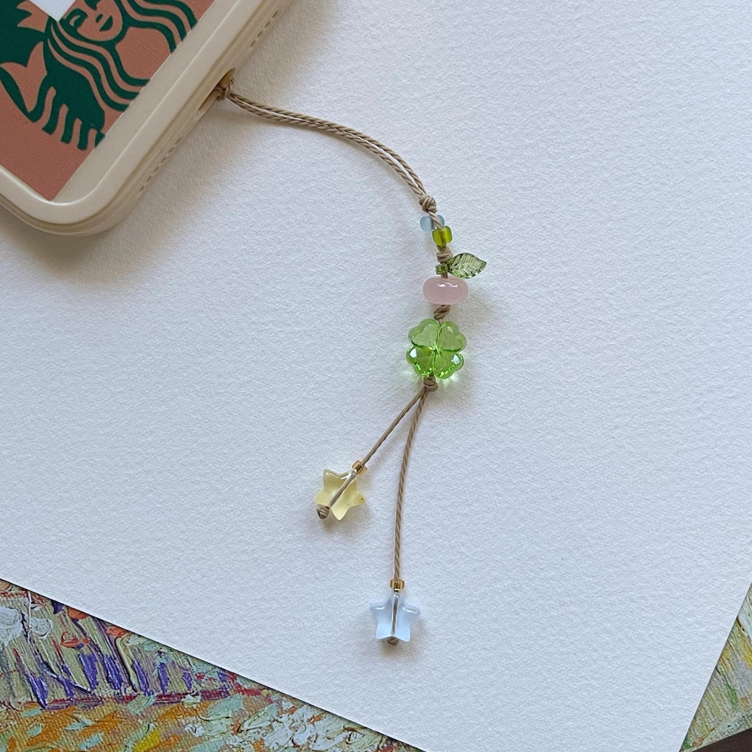 Clover Phone Charm, Beaded Star Phone Strap, Handmade Kawaii Accessory ...