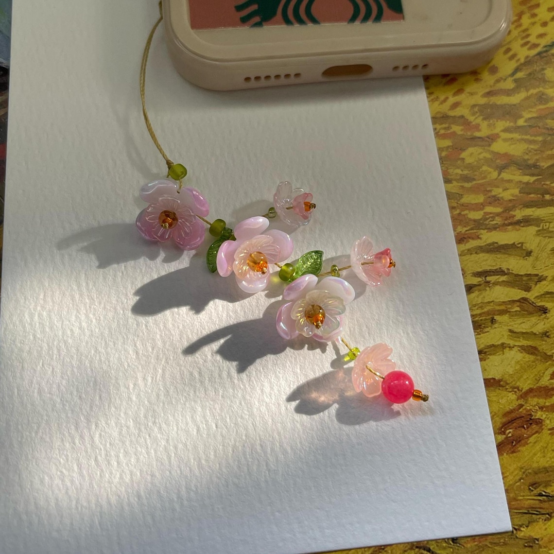 Blossom Phone Charm: Pink Beaded Flower, Kawaii Accessory - Etsy