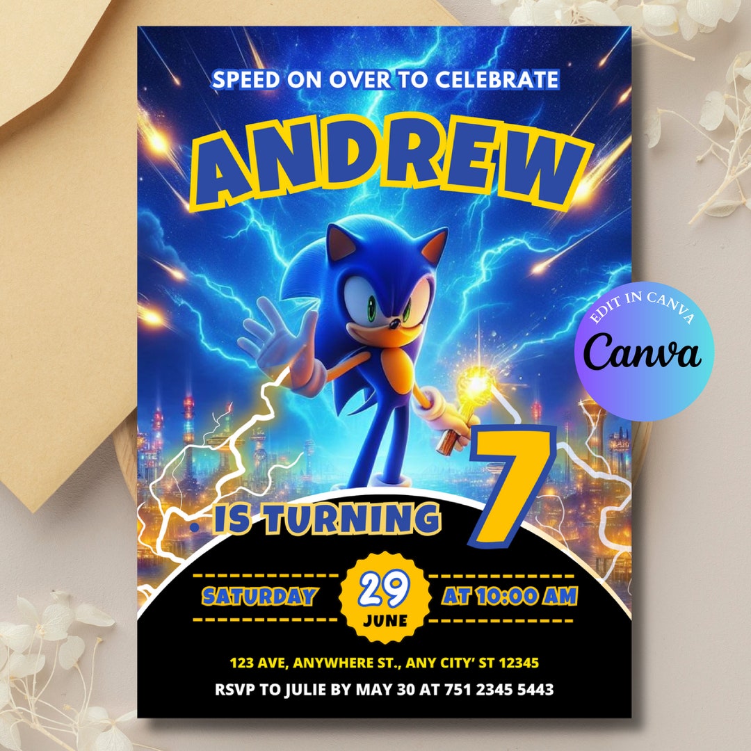 Editable Sonic Birthday Invitation Template, Sonic the Hedgehog ...