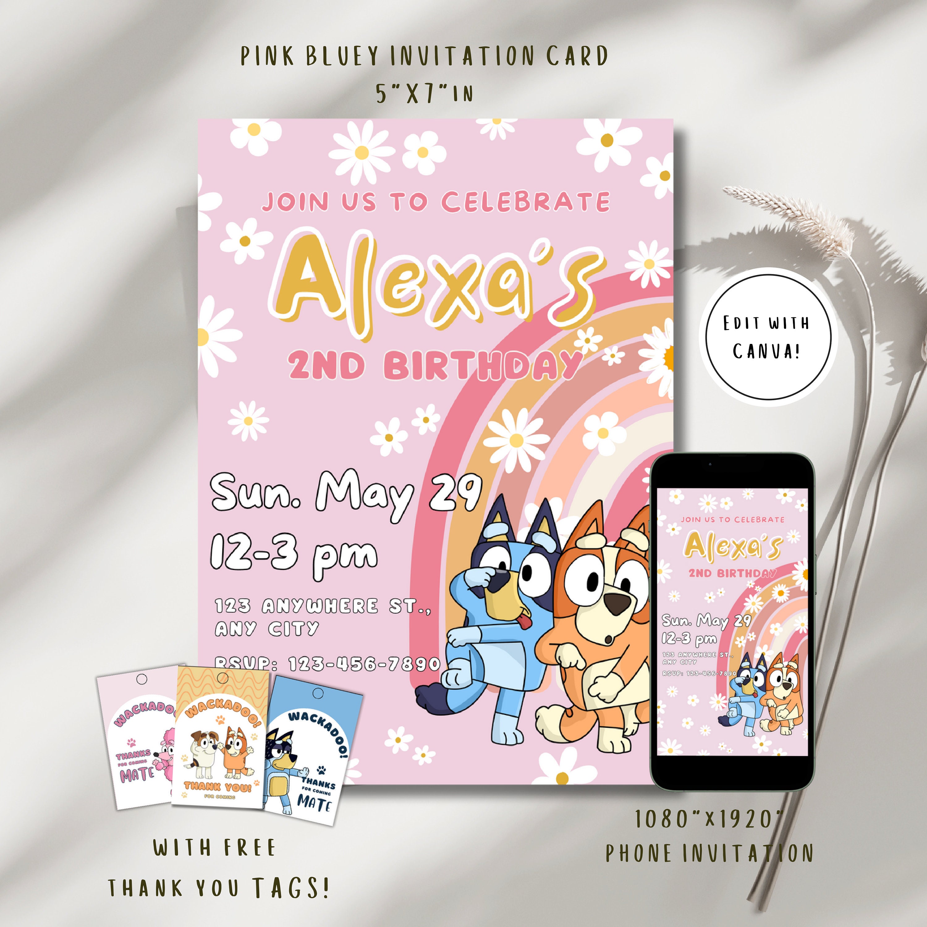 Pink Bluey Birthday Invitation Template Kids Birthday Party Bluey ...